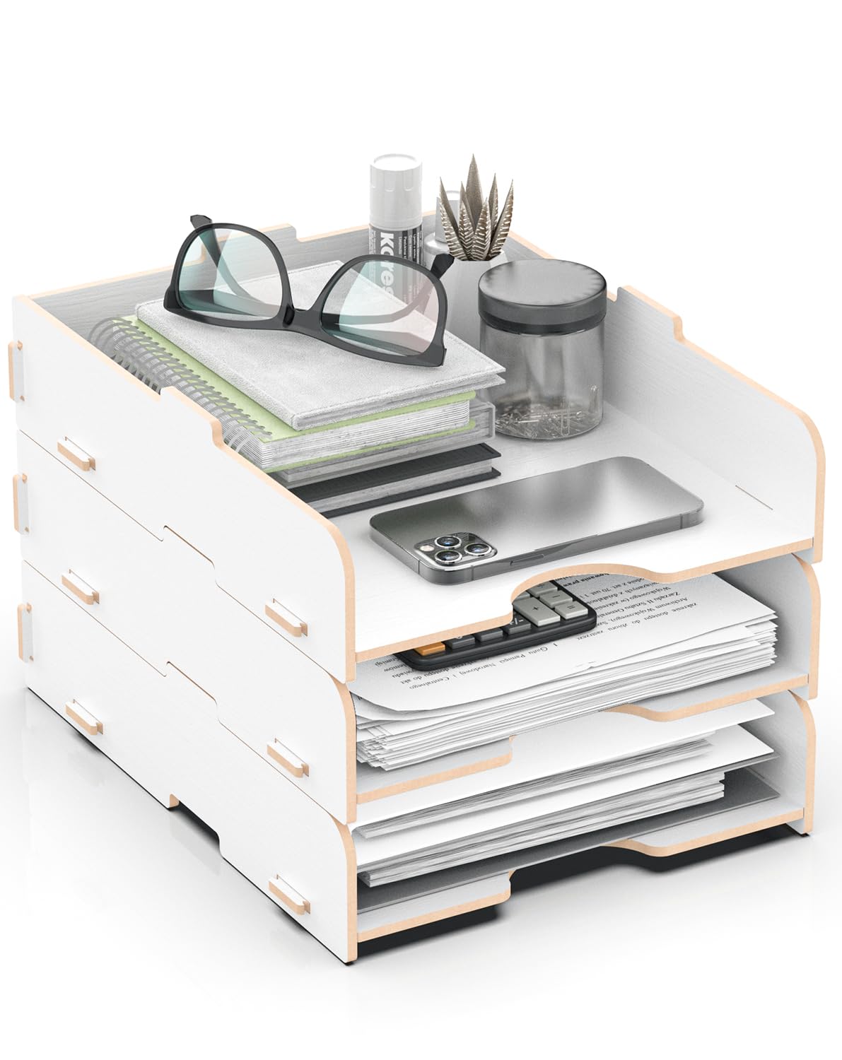 HORRAu Schreibtisch Ablagefächer Stapelbar, Briefablage Holz für Ablage ...