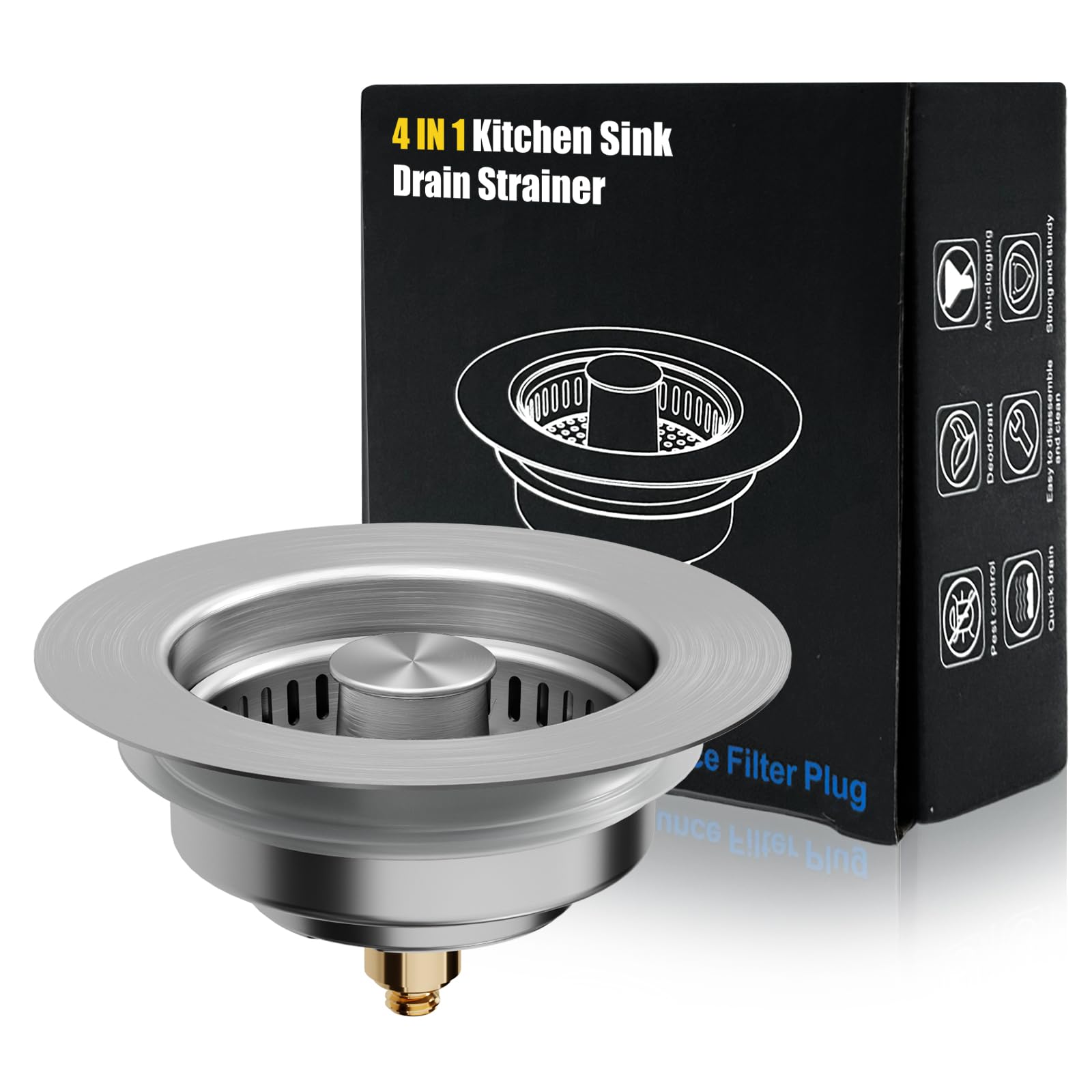 Amazon.com: Kitchen Sink Drain Strainer, 4 in 1 All Stainless Steel ...