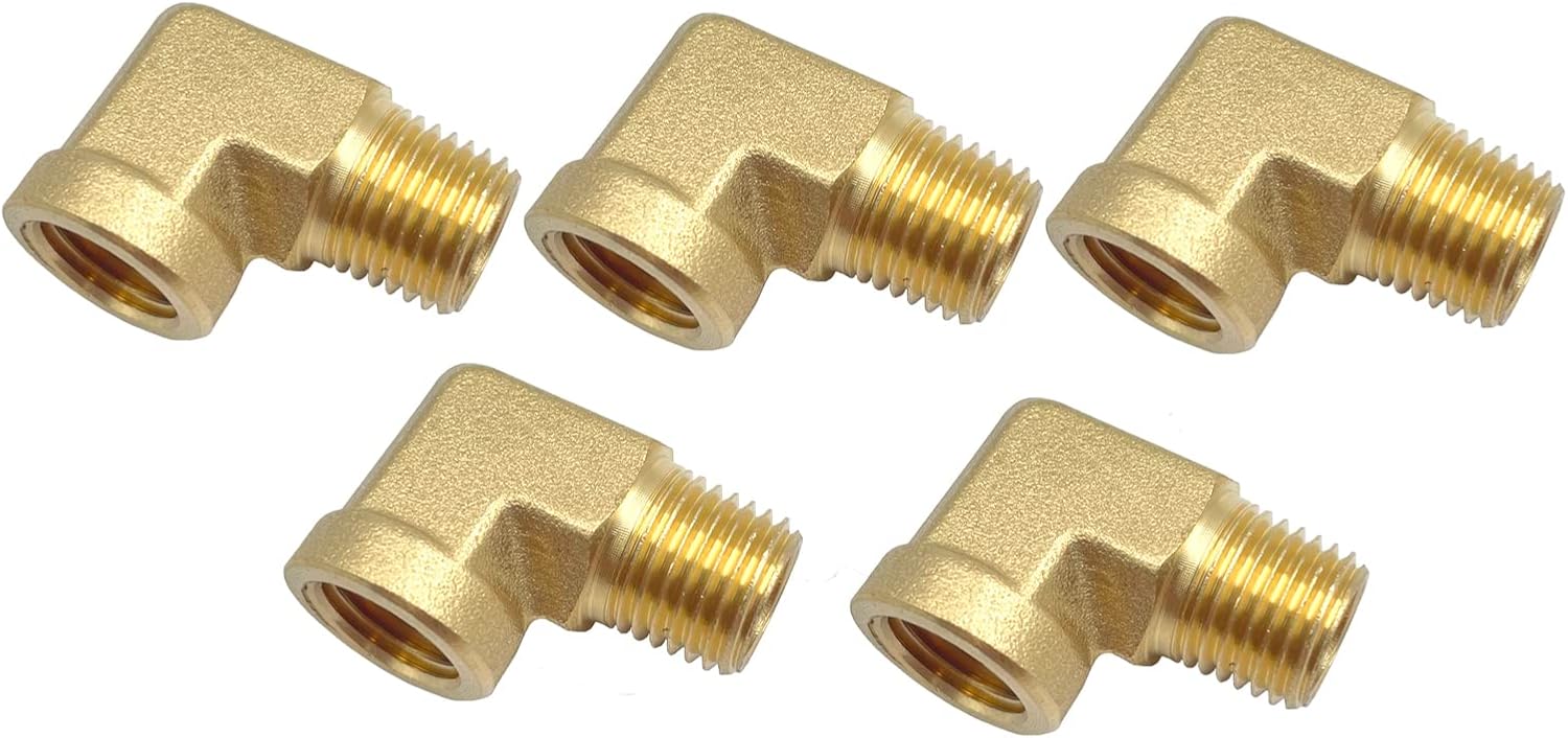 Amazon.com: 5pcs 1/4" NPT Female x 1/4" NPT Male 90 Degree Barstock Street Elbow,Brass Pipe ...