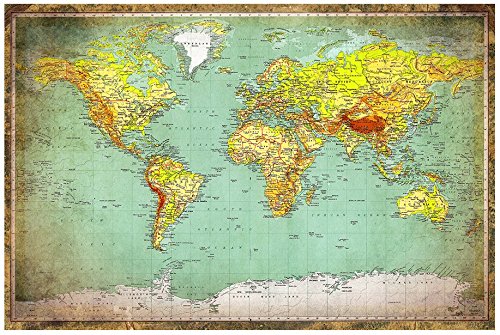 Amazon.com: Huge World Map Vintage Style 24" x 36" Map of the World: Books