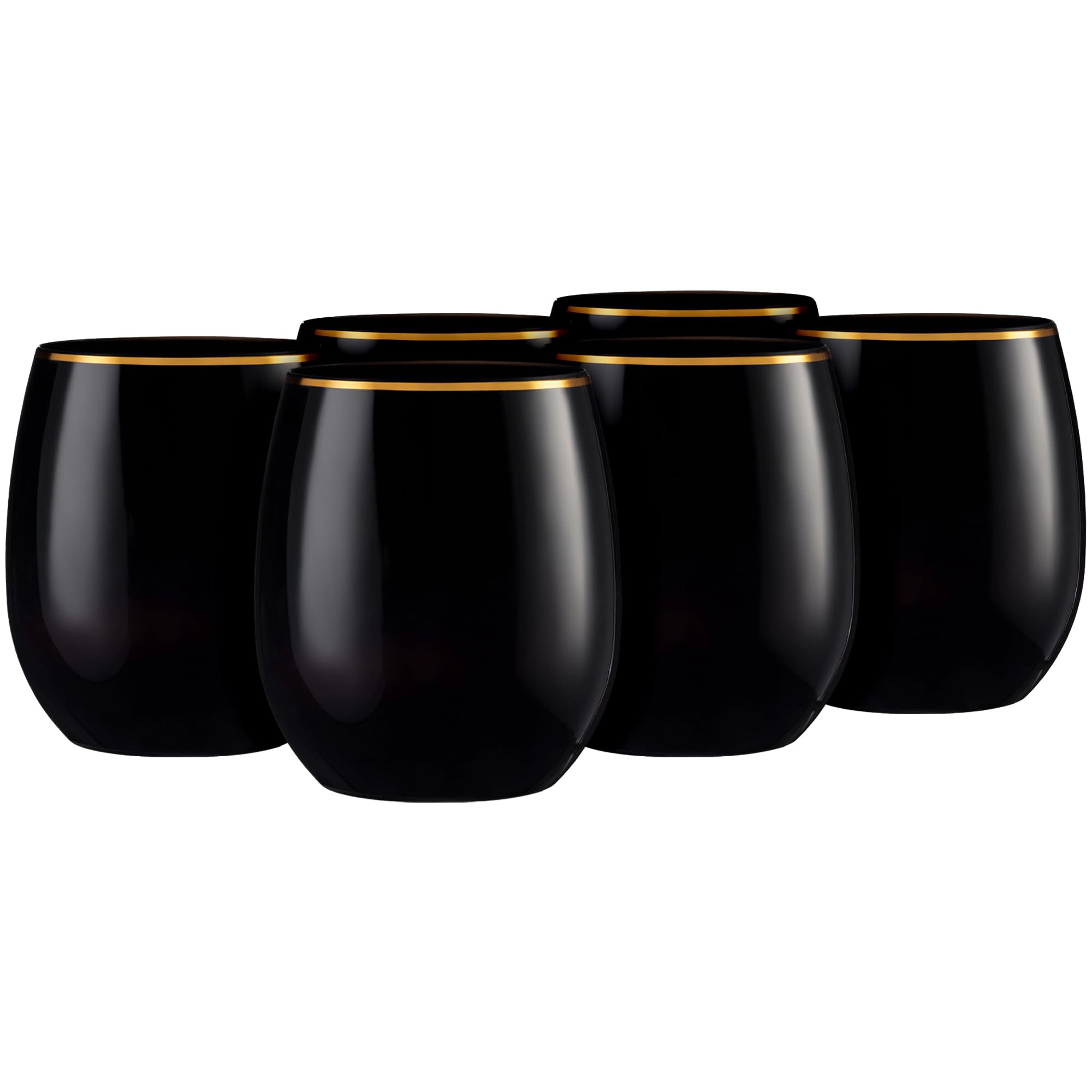 Amazon.com | Elegant Stemless Black Wine Goblets with Gold Rim - 12 oz ...