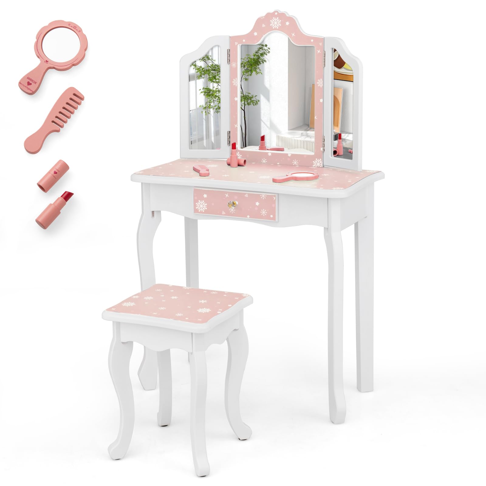 Amazon.com: Costzon Kids Vanity, Girls Vanity Set with Mirror and Stool ...