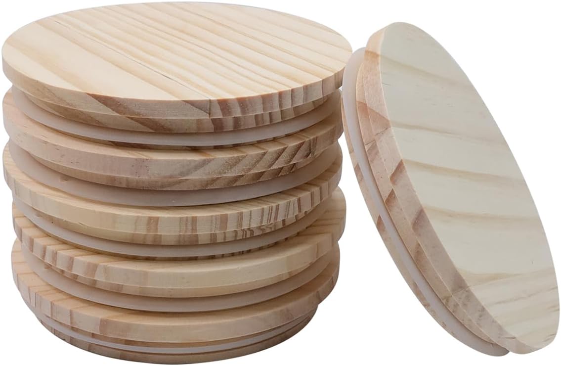 Amazon.com: Semetall 6pcs Round Pine Wood Jar Lids with Silicone ...