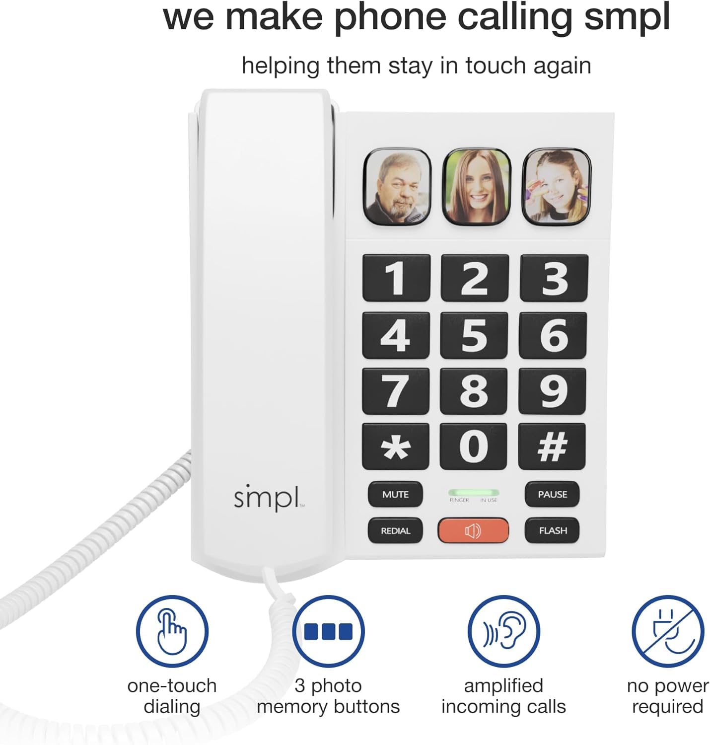 Snapklik.com : SMPL Big Button Phone For Seniors, Simple Corded ...