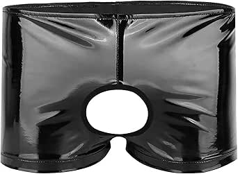 Panegy Men’s PVC Leather Boxer, Sexy Open Crotch Zipper Shiny Matte Hot ...