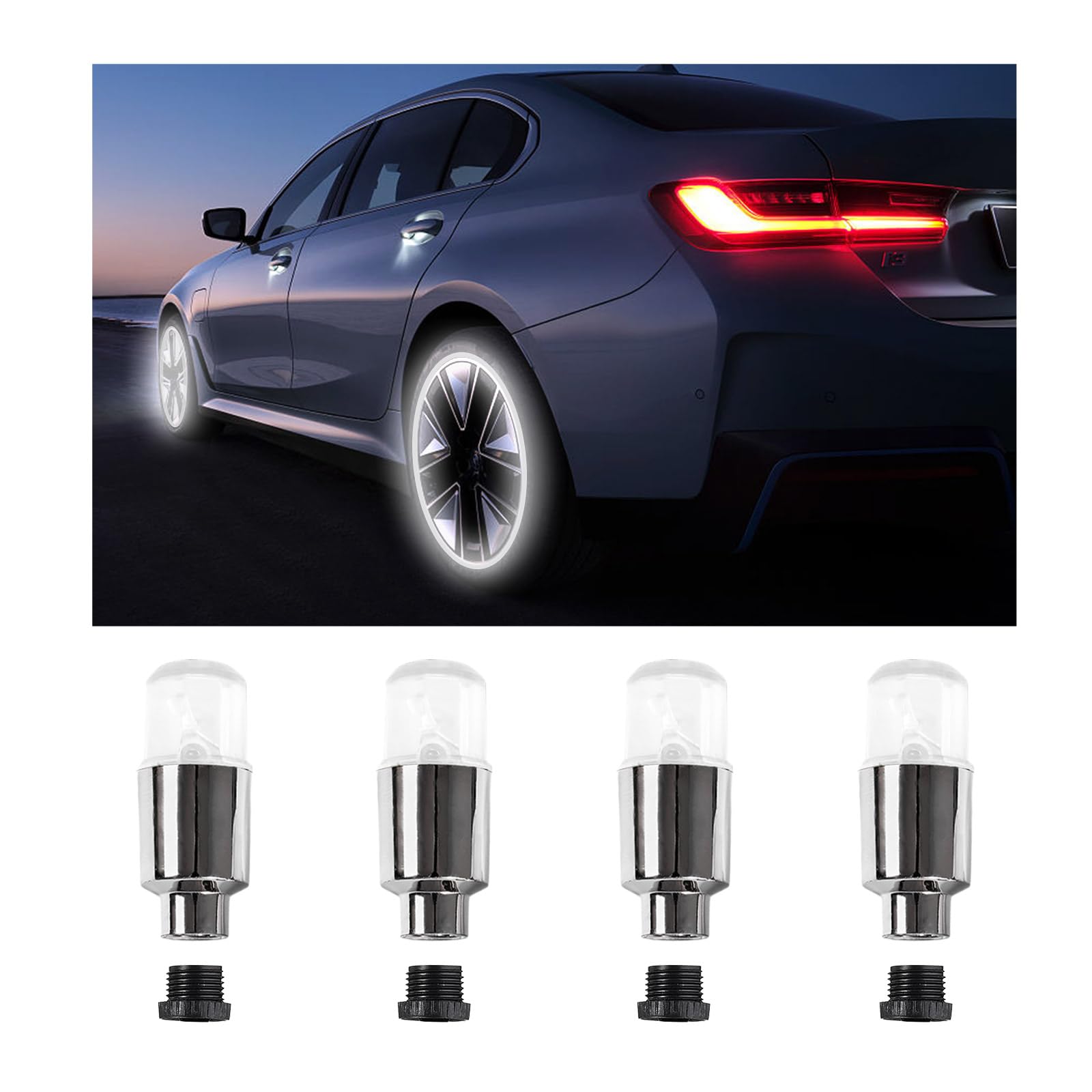 Ziciner 4PCS LED Tire Valve Cap Lights, Neon Spoke Flash Light Bulb ...