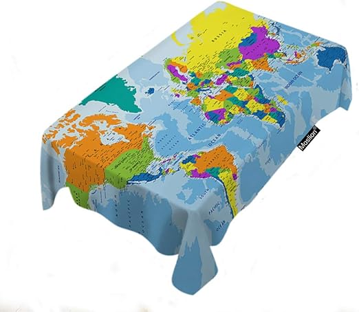 Amazon.com: Moslion World Map Tablecloth Home Decor Geography Global ...