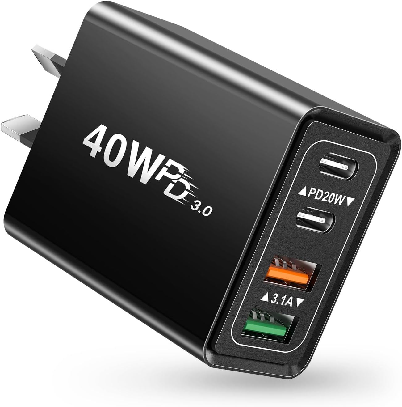 USB C Fast Charger, 40W Dual USB-C Wall Charger, 4-Port 20W USB C Power ...