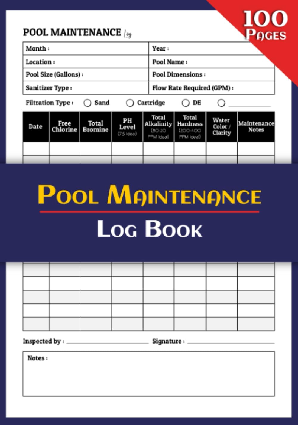 Pool Maintenance Log Book: Swimming Pool Cleaning Checklist, Pool Care ...