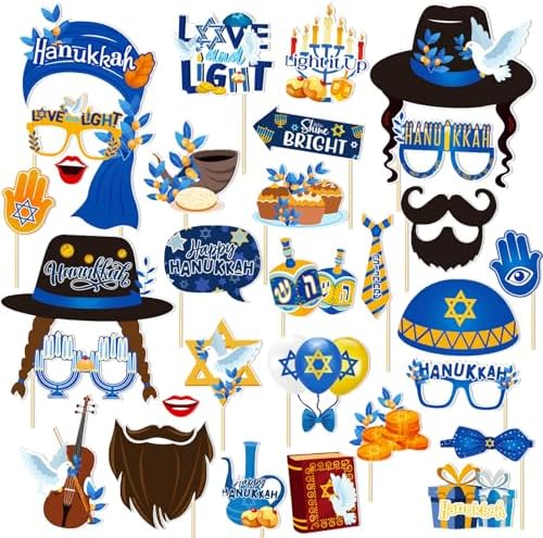 Amazon.com: Qpout 30pcs Happy Hanukkah Photo Booth Prop,The Festival of ...