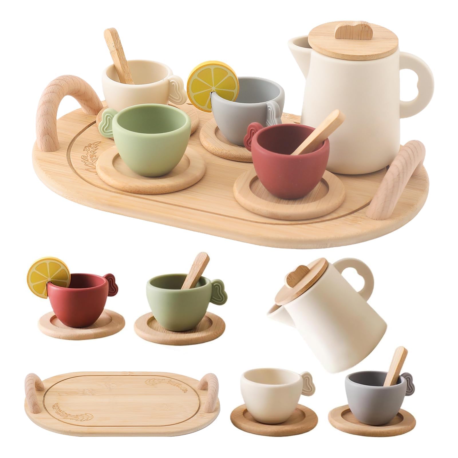 IEATFO Tea Party Set for Kids Wooden Tea Set for Little Girl and Boy ...
