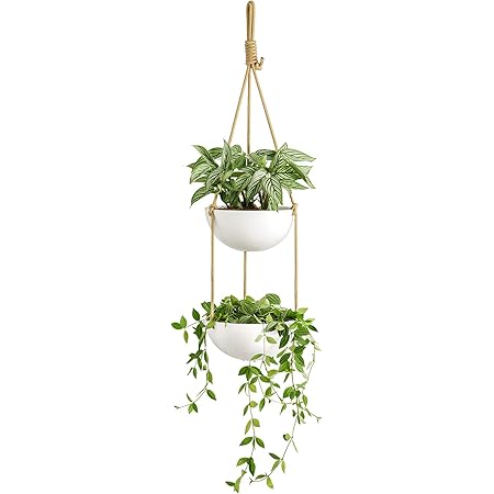 Amazon.com: Mkono Ceramic Hanging Planter of Shallow 8 Inch and Deep 6 ...