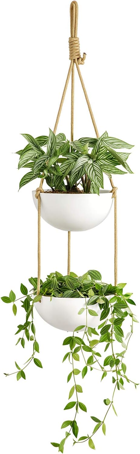 Amazon.com: Mkono 9 Inch Ceramic Double Hanging Planter 2 Tier Round ...
