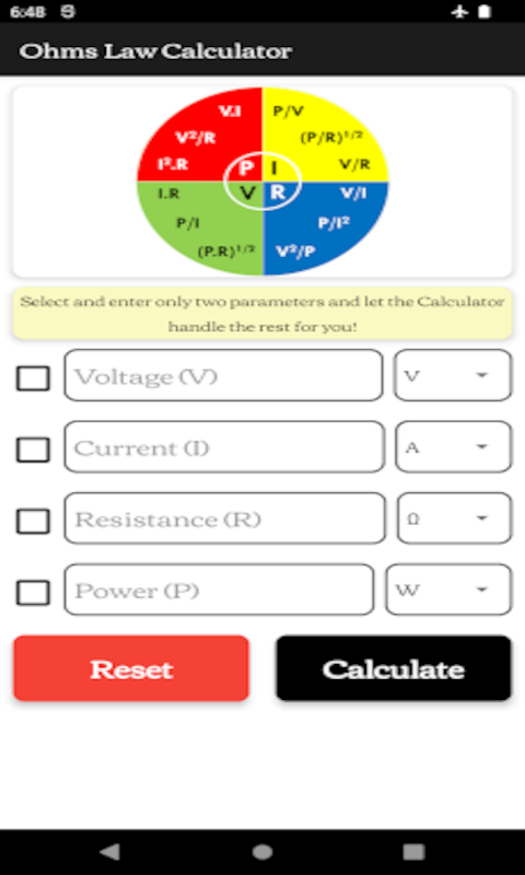 Ohms Law Calculator - Ohm/Watt/Amp/Volt:Amazon.com:Appstore for Android
