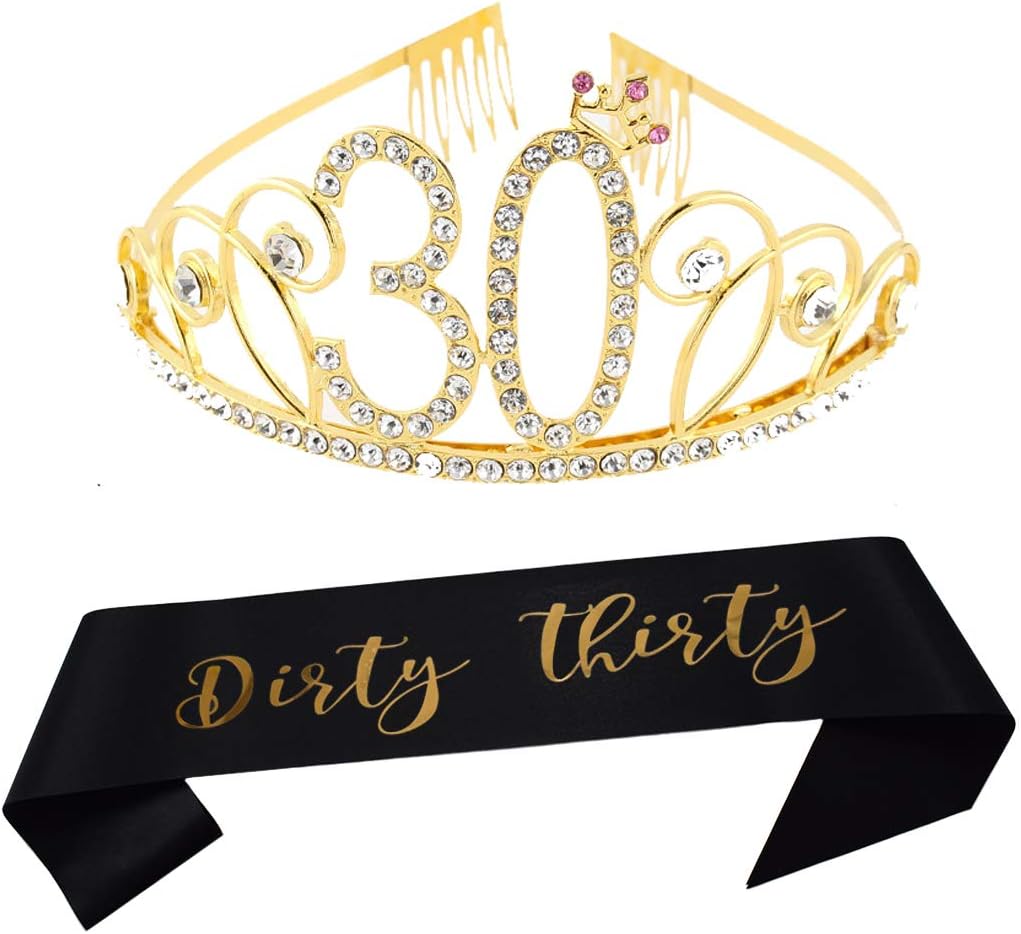 Amazon.com: Dgasin 30th Birthday Tiara and Sash Happy 30th Birthday ...