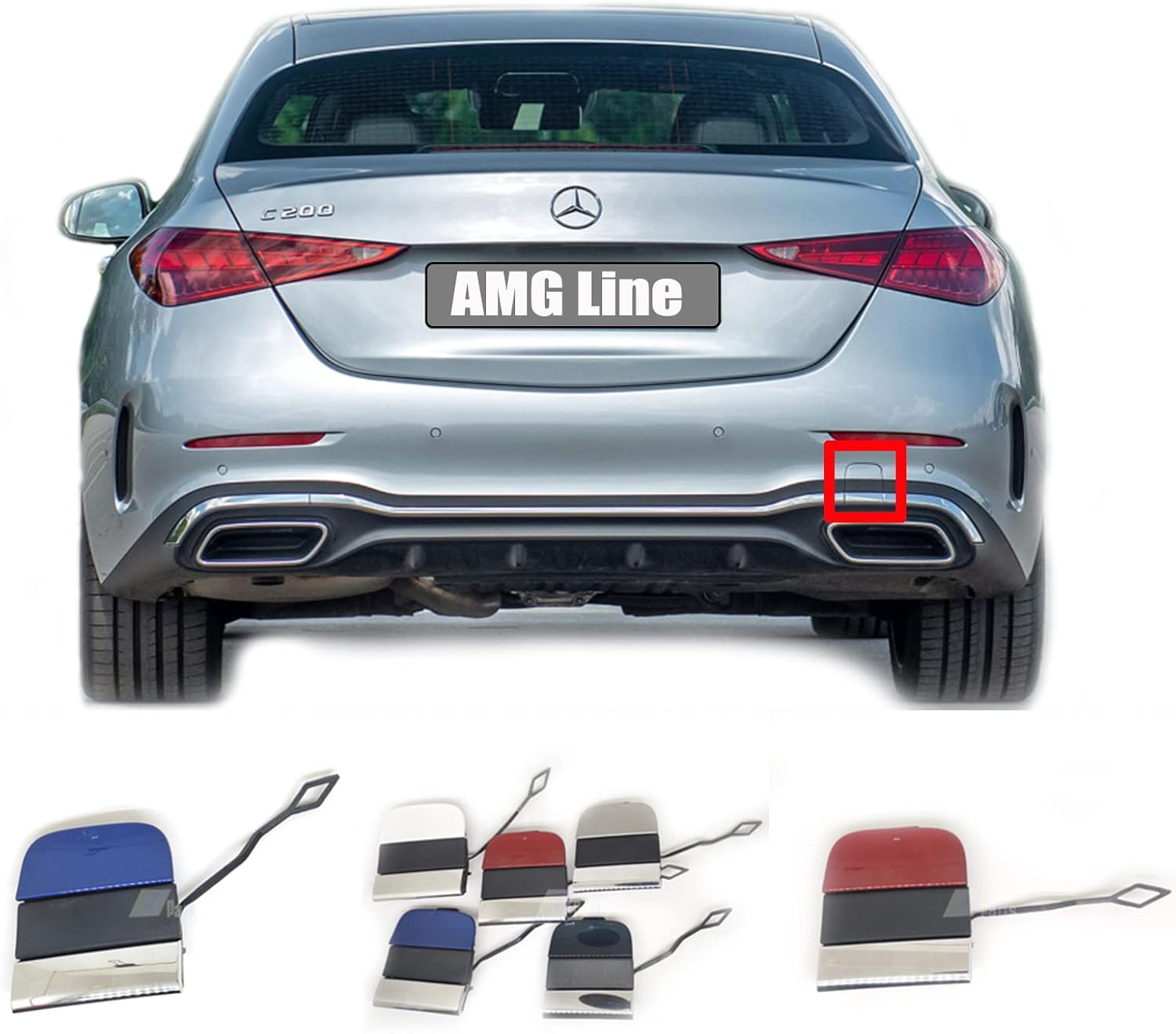 Amazon.com: Trimla Rear 3in1 Tow Cover for 21-23 Mercedes Benz C V206 AMG Line Fit C160 C180 ...