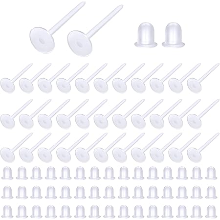 TOAOB 100 Pairs Clear Earrings Plastic Earring Posts and Rubber Safety ...