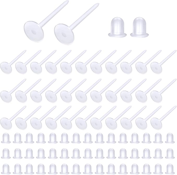 TOAOB 100 Pairs Clear Earrings Retainers Plastic Earring Posts and ...