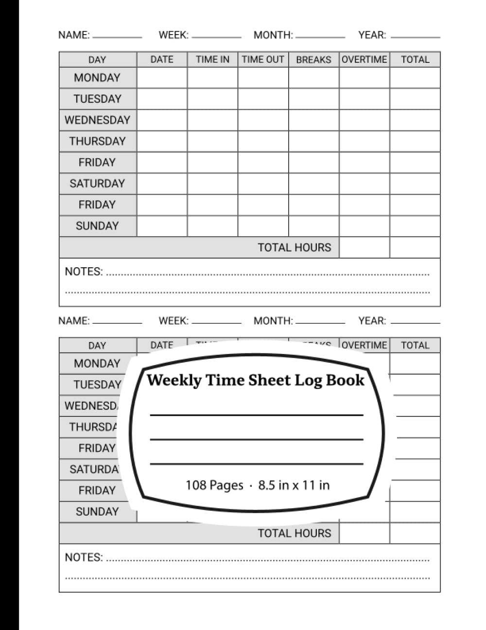 Weekly Time Sheet Log Book: Document Your Hours Work: Press, Planda ...