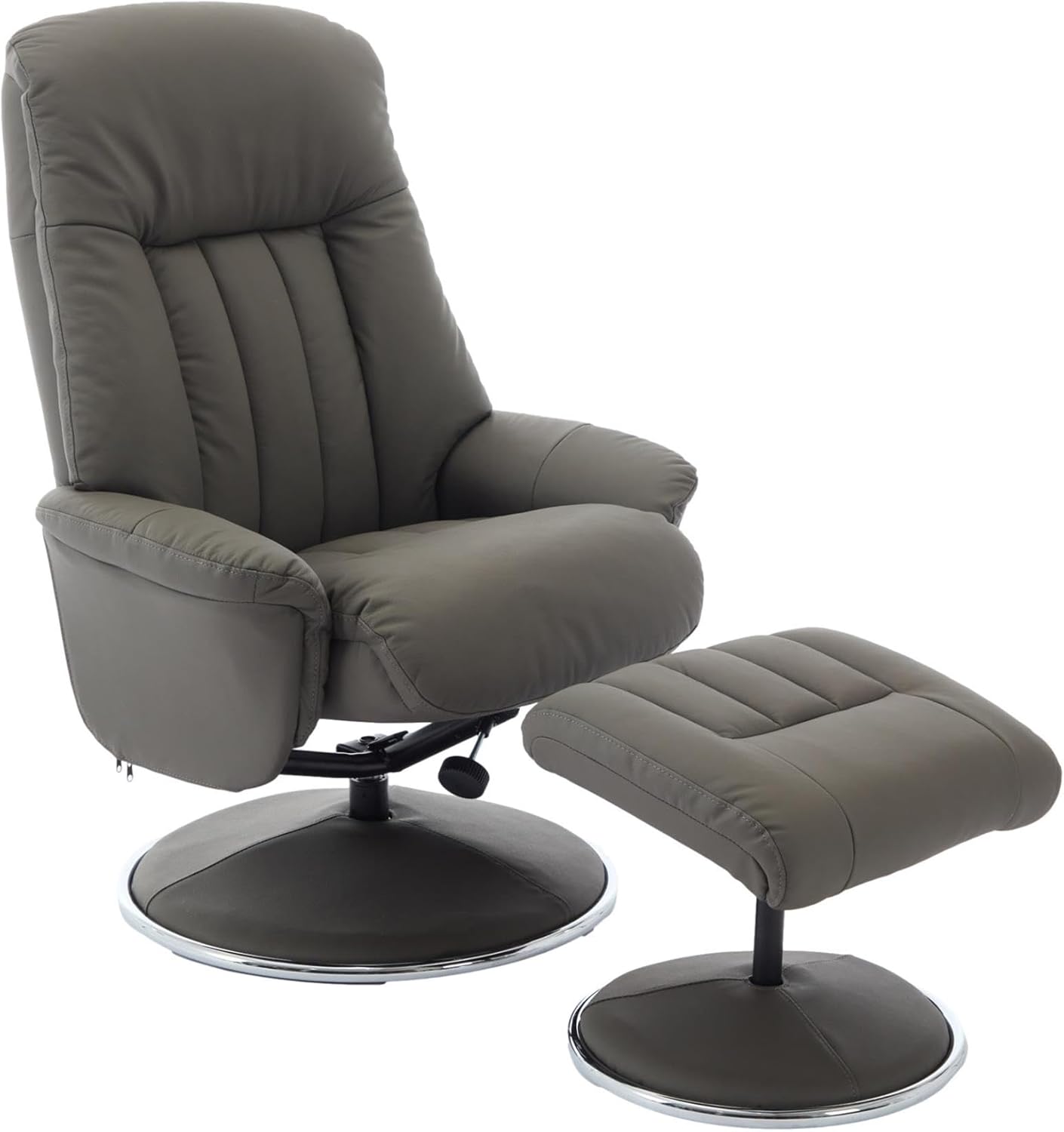 Morris Living The Lyon - Genuine Leather Swivel Recliner Chair & Footstool in Cinder Grey ...