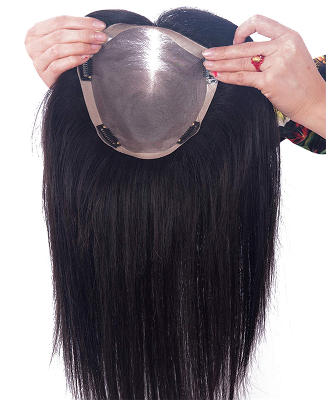 Amazon.com : Yanamy Real Hair Toppers Clip on Lace Mono & PU Cap Wiglet ...