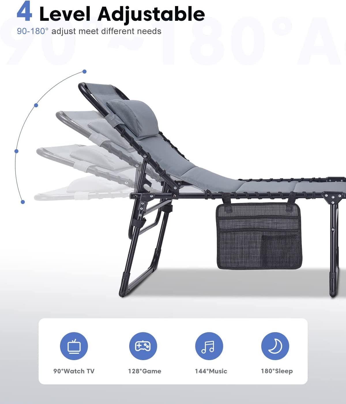 EZCHEER Outdoor Folding Lounge Chair Oversized, 4 inch Bigger XL Sun ...