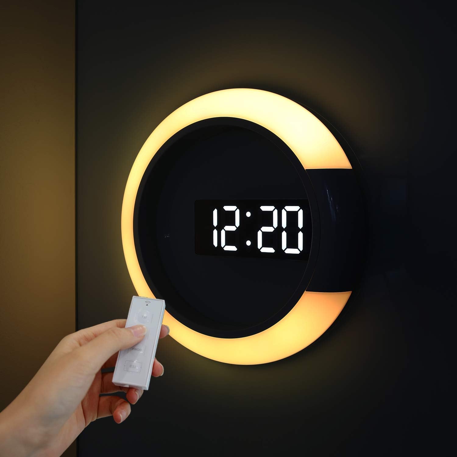 Amazon.com: mooas Full Moon LED Wood Silent Wall Clock with Remote ...