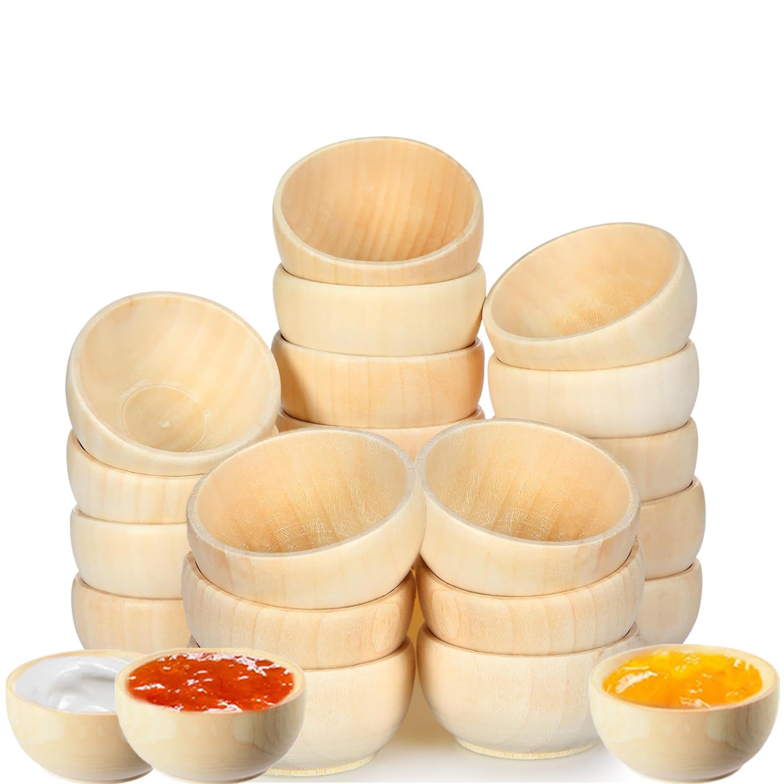 Amazon.com: 20 Pack Small Wooden Bowls, Kitchen Condiment Bowls, Mini ...