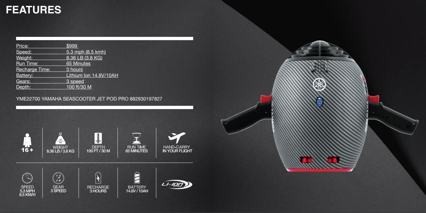 YAMAHA JetPod Pro Underwater Dive SeaScooter, Quick and Powerful Rotor ...