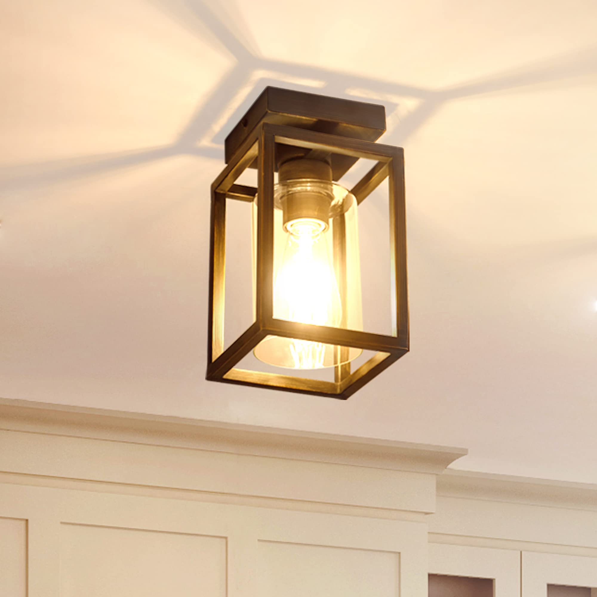 Mayful Semi Flush Mount Ceiling Light Fixture, Bronze Metal Frame ...