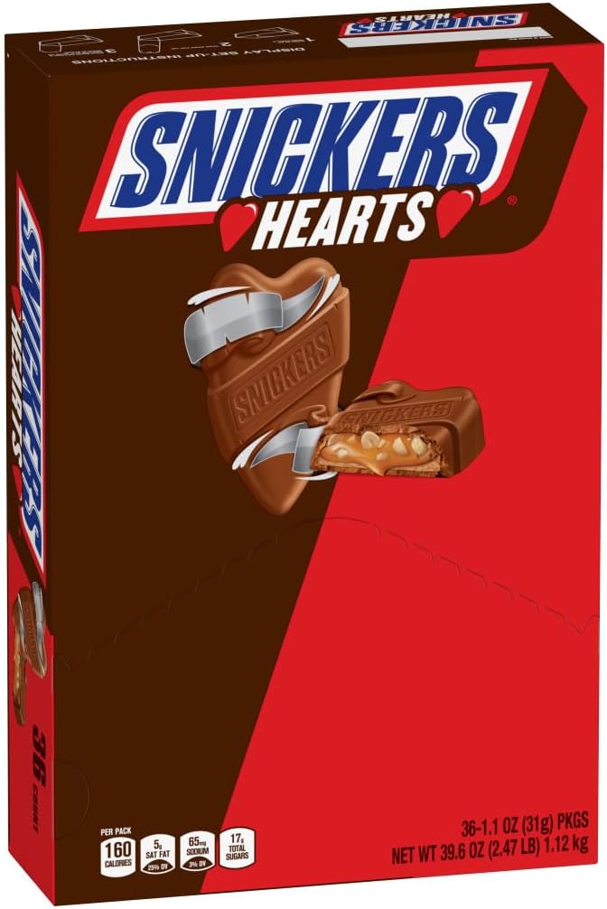 Amazon.com : Snickers Milk Chocolate Hearts, 1.10 oz, Pack of 36 ...
