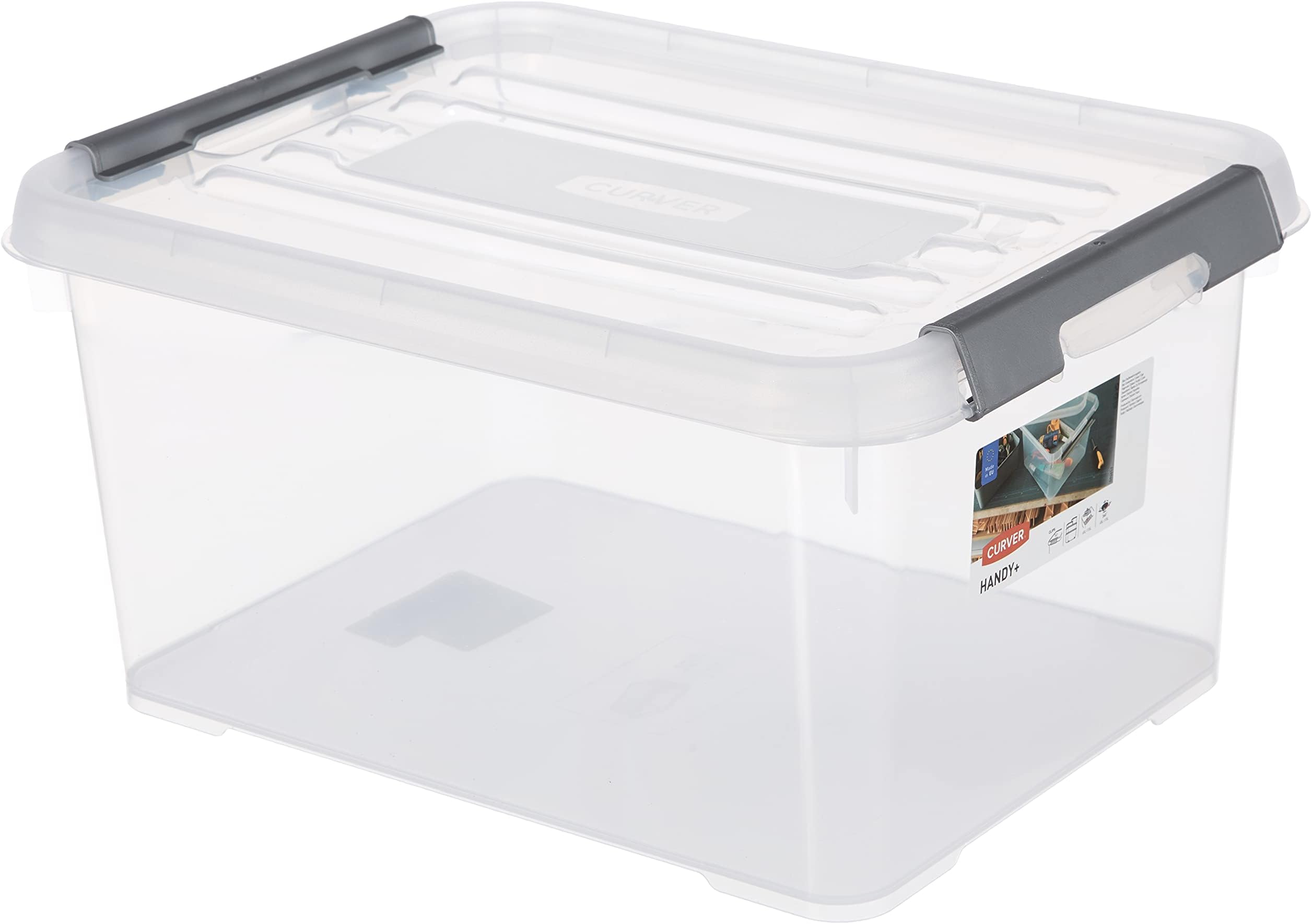 Curver Storage Box Handy Plus with lid 15L in Transparent/Silver ...