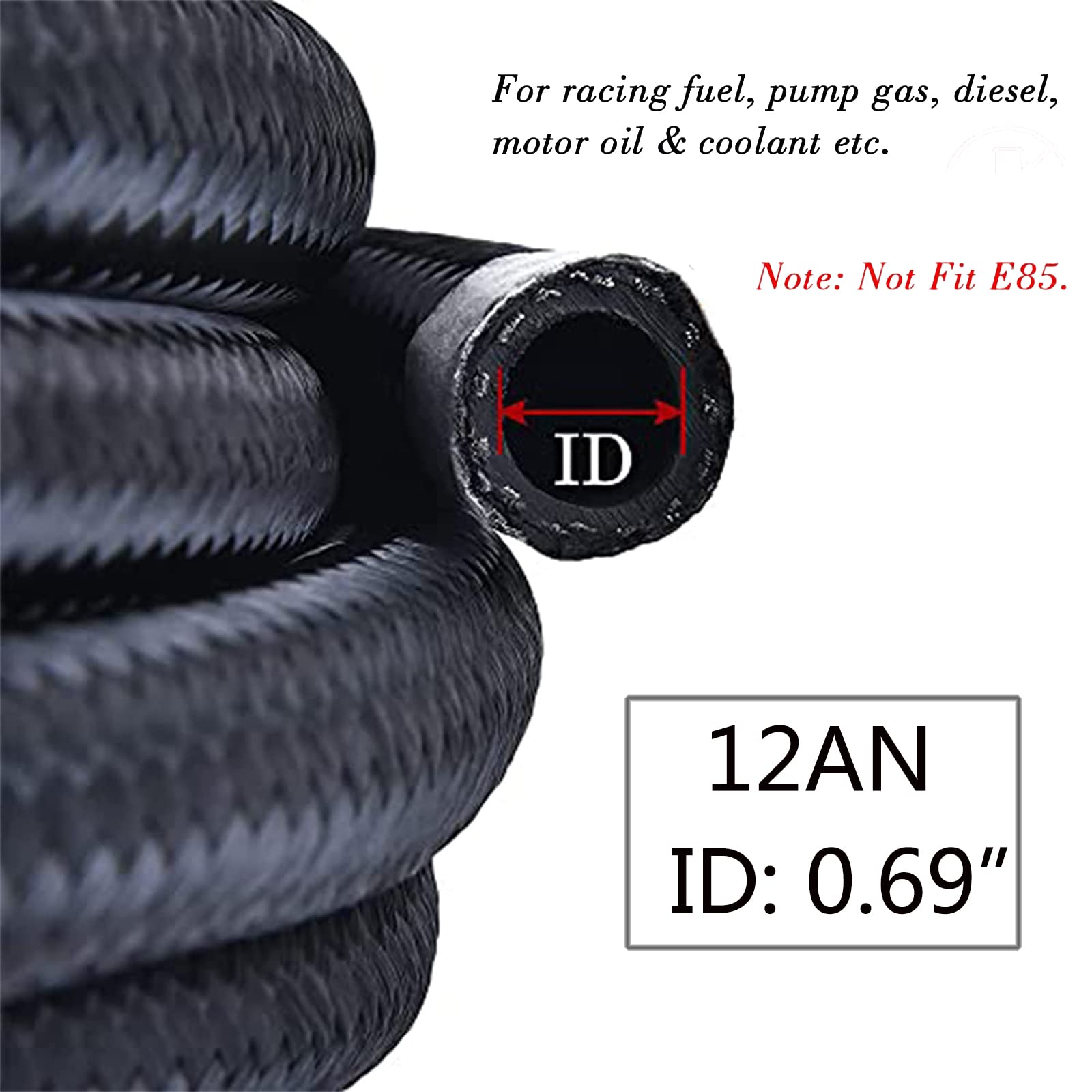 Snapklik.com : Lotcesfun 12AN Fuel Line Hose Braided Nylon Stainless ...