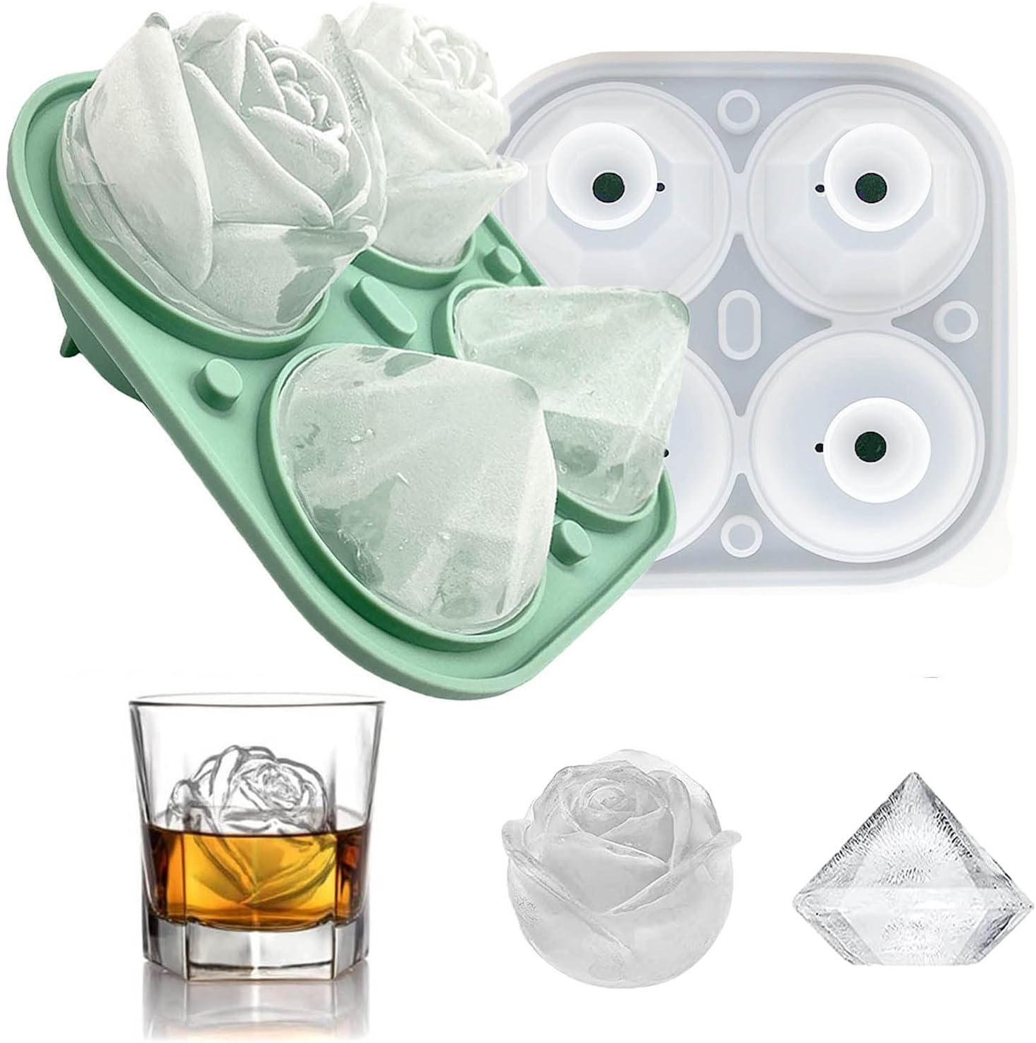 Amazon.com: WAFJAMF Silicone Ice Cube Tray Molds, 2 Inch 3D Rose ...