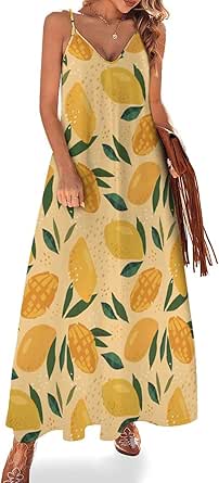 SDERDZSE Women's Summer Dresses Fruit of Mango and Leaves Pattern Maxi ...