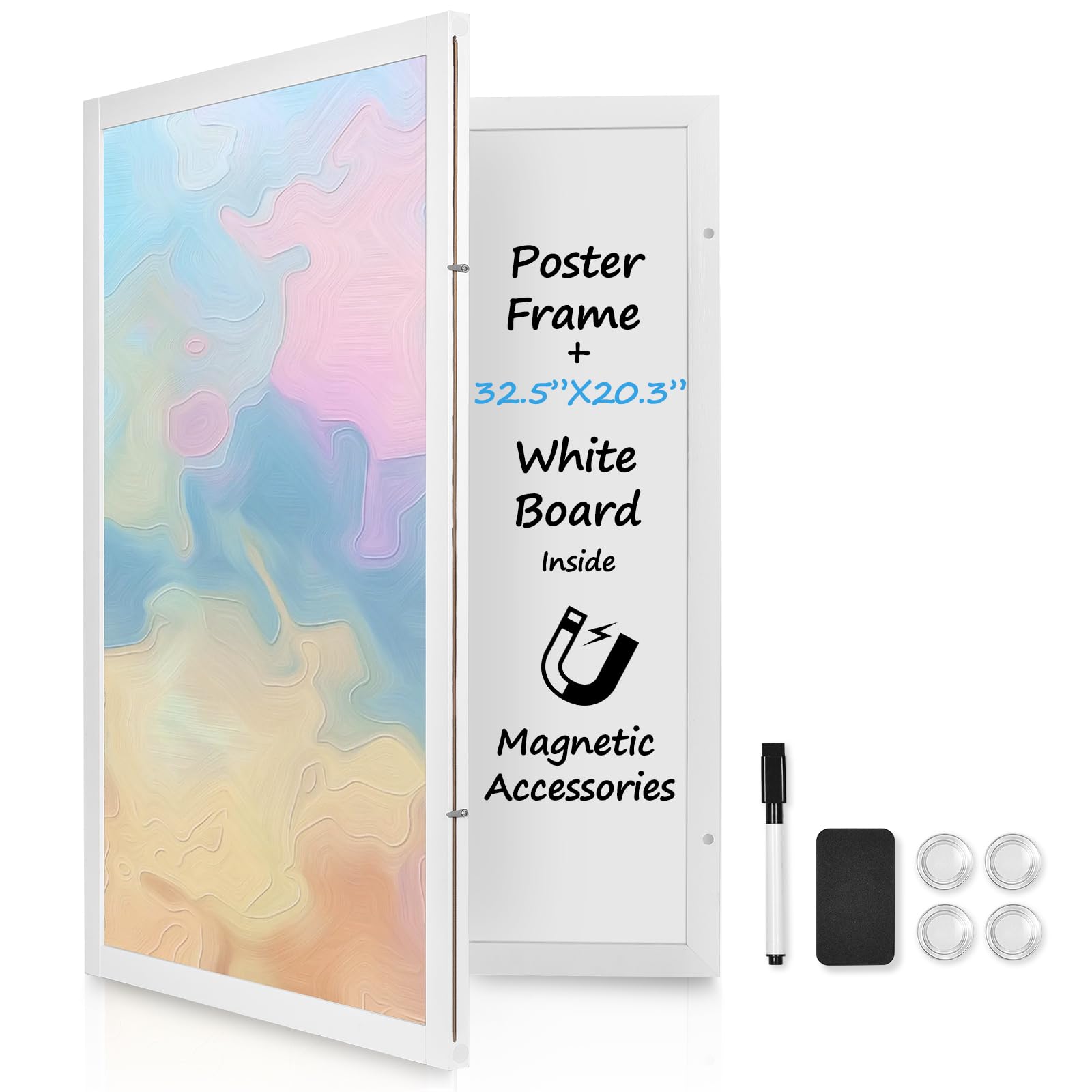 White Enclosed Whiteboard with Wooden Frame, 20x30in / 50x75cm Poster ...