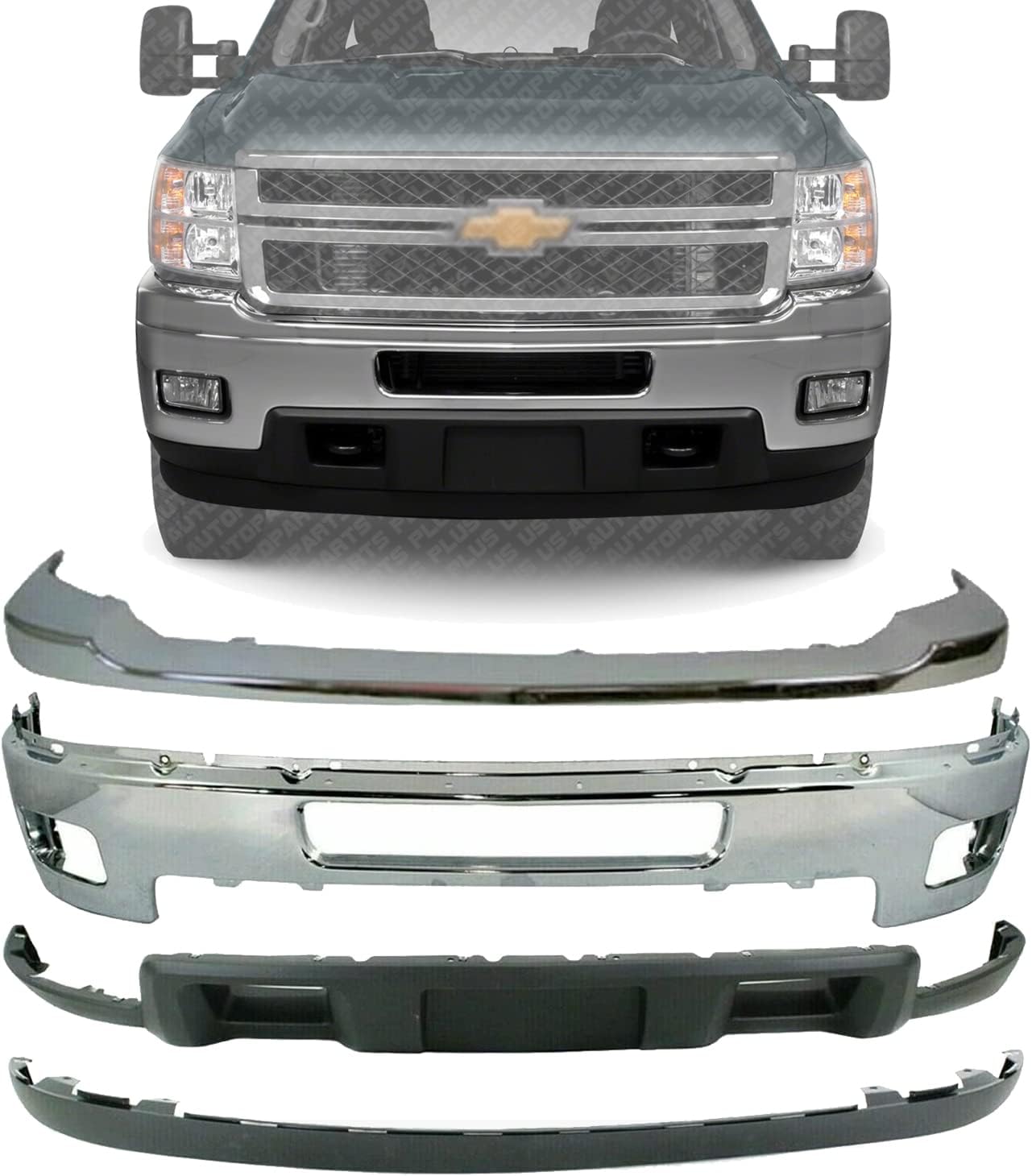 Amazon.com: New Front Bumper Chrome + Lower Valance + Fog Lamp Left ...