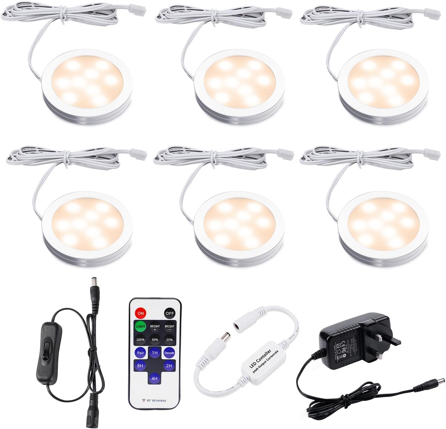 AIBOO LED Kitchen Under Cabinet Lighting Kit Dimmable with Wireless RF ...