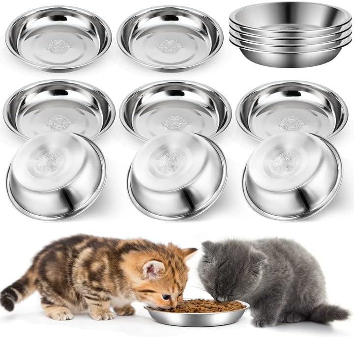 Amazon.com : Cat Dishes,12 Pcs Stainless Steel Cat Bowls Shallow Kitten ...