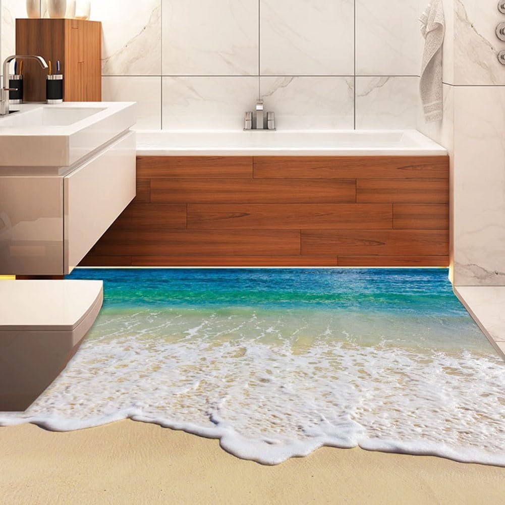 DAZZLEEX 3D Wave Vinyl Floor Stickers - Decorative Wall Decals for Kitchen and Bathroom ...