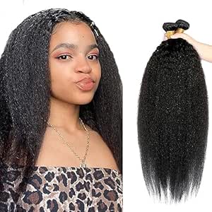 Amazon.com : Kinky Straight Human Hair Bundles Yaki Kinky Straight Bundles Human Hair 10 12 14 ...