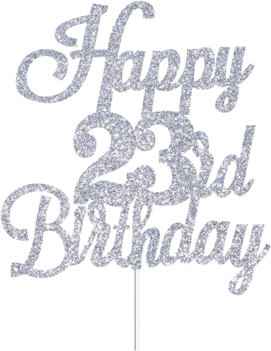 Amazon.com: Happy 23rd Birthday Cake Toppers Silver Glitter, Cheers to ...