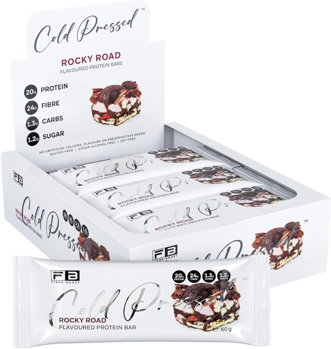 Fibre Boost Cold Pressed Rocky Road flavoured Protein Bar: Amazon.com ...