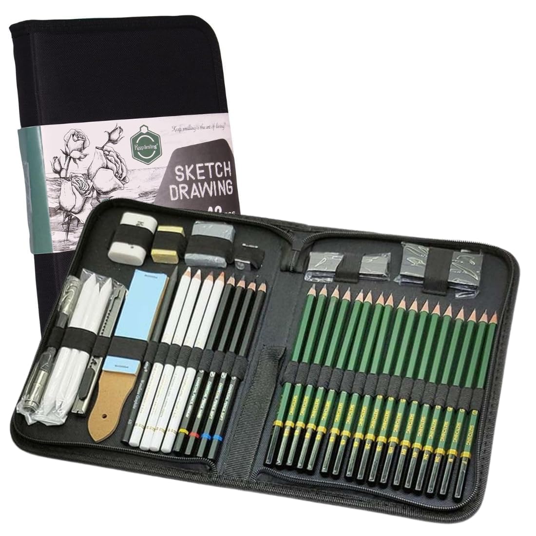 Buy ARROLLIANT 42 Pc Professional Art Sketching Kit Graphite Charcoal ...