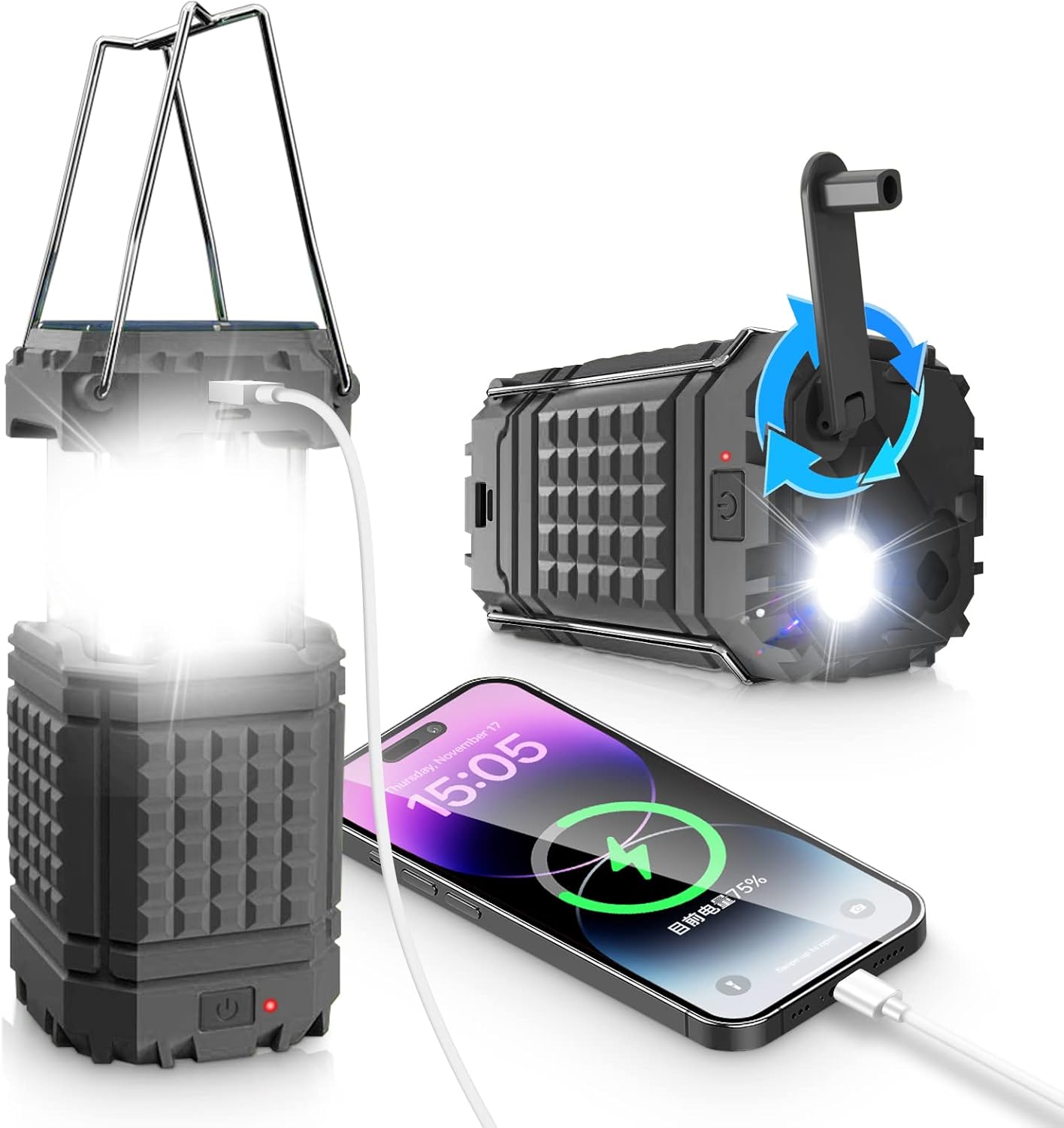 Amazon.com: Camping Lantern 5000mAh Solar Hand Crank Telescopic LED ...