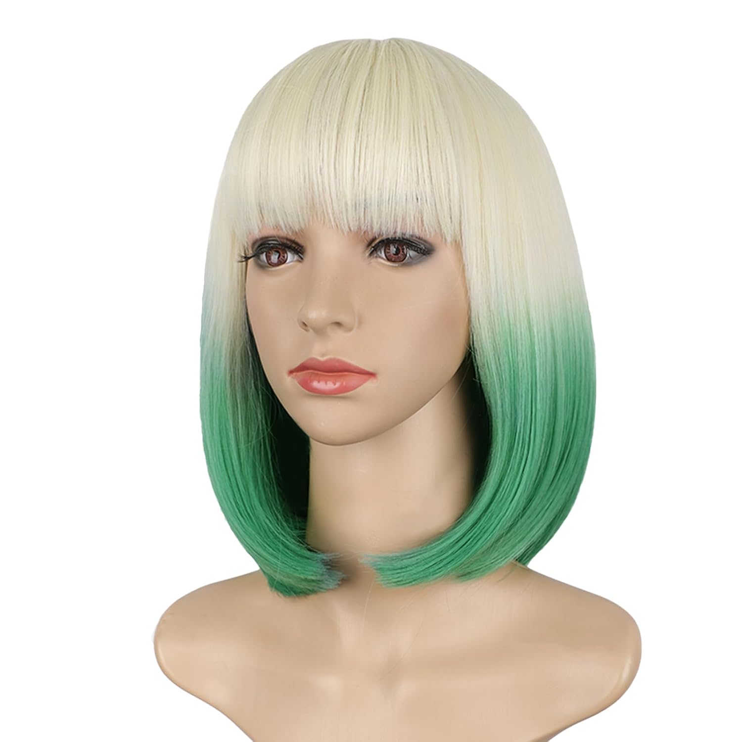 Amazon.com : CHRSHN Green Bob Wigs with Bangs Short Shoulder length ...
