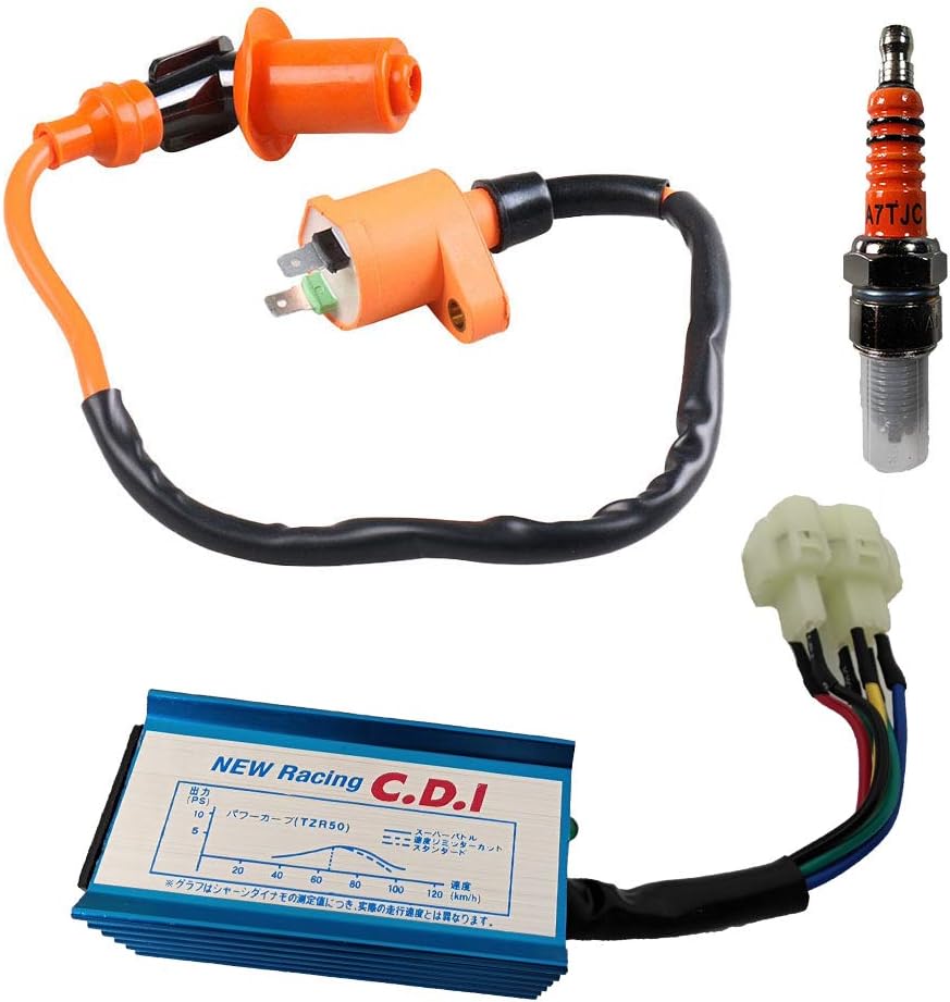 Amazon.com: GY6 Ignition Coil Set Ignition Coil+ 6 Pin CDI + Spark Plug ...