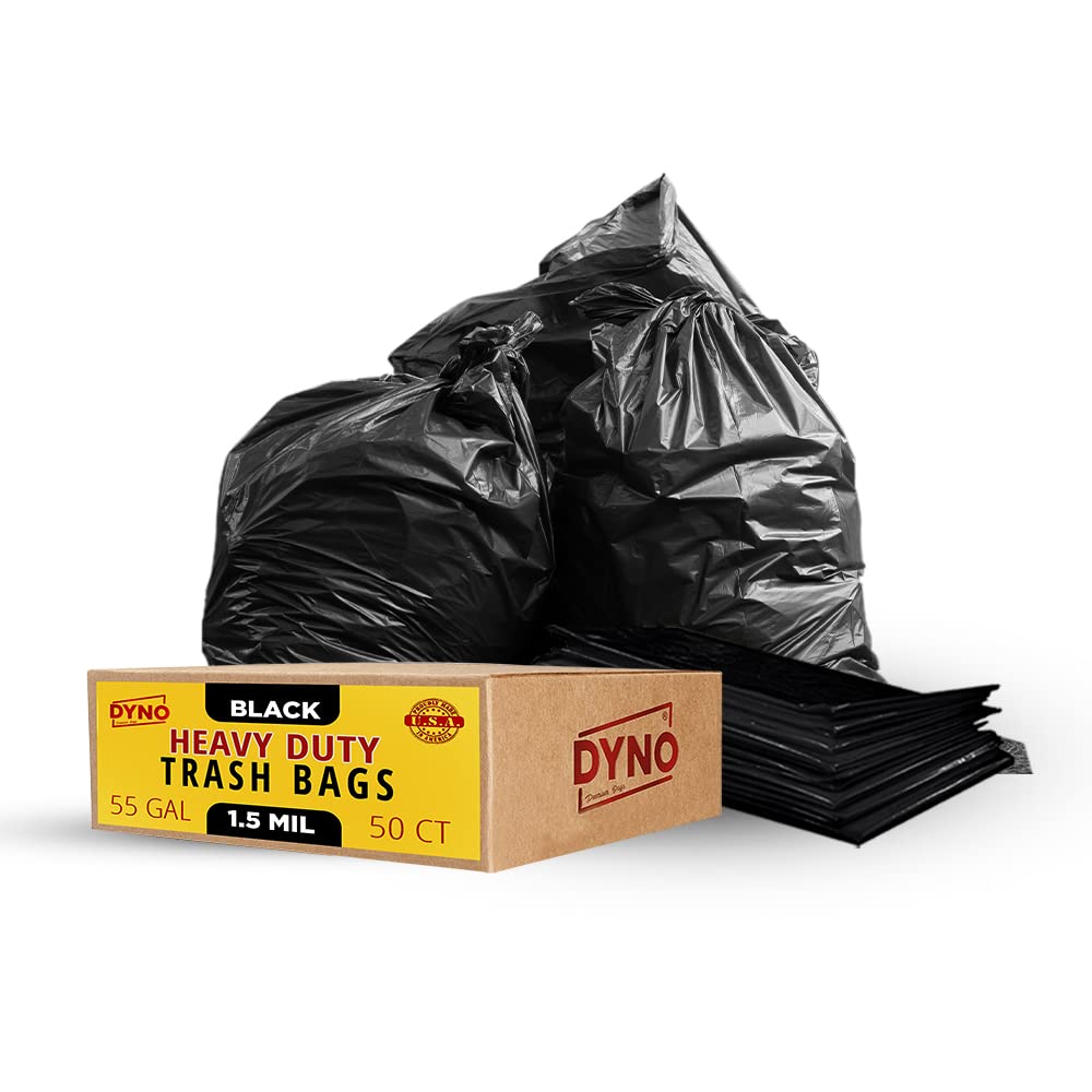 Dyno Products Online 55-Gallon, 1.5 Mil Thick Heavy-Duty Black Trash ...
