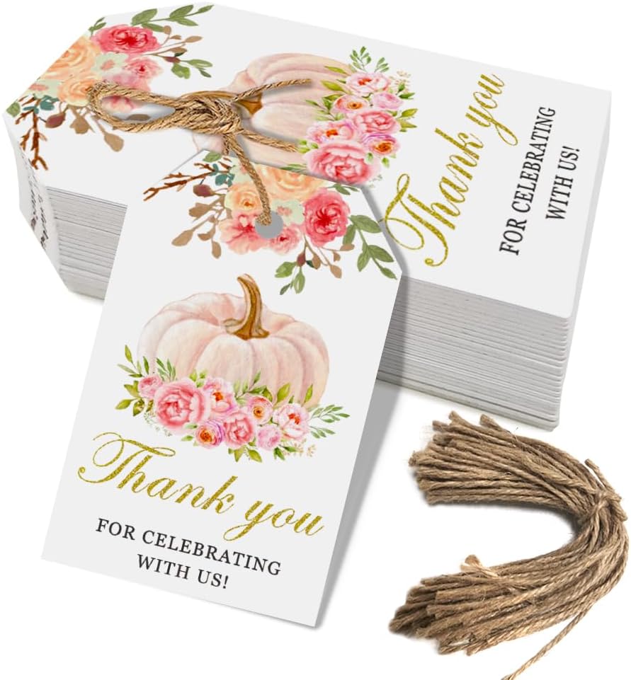 Amazon.com: 50 Pink Pumpkin Gift Tags - Fall Theme with String, Thank ...