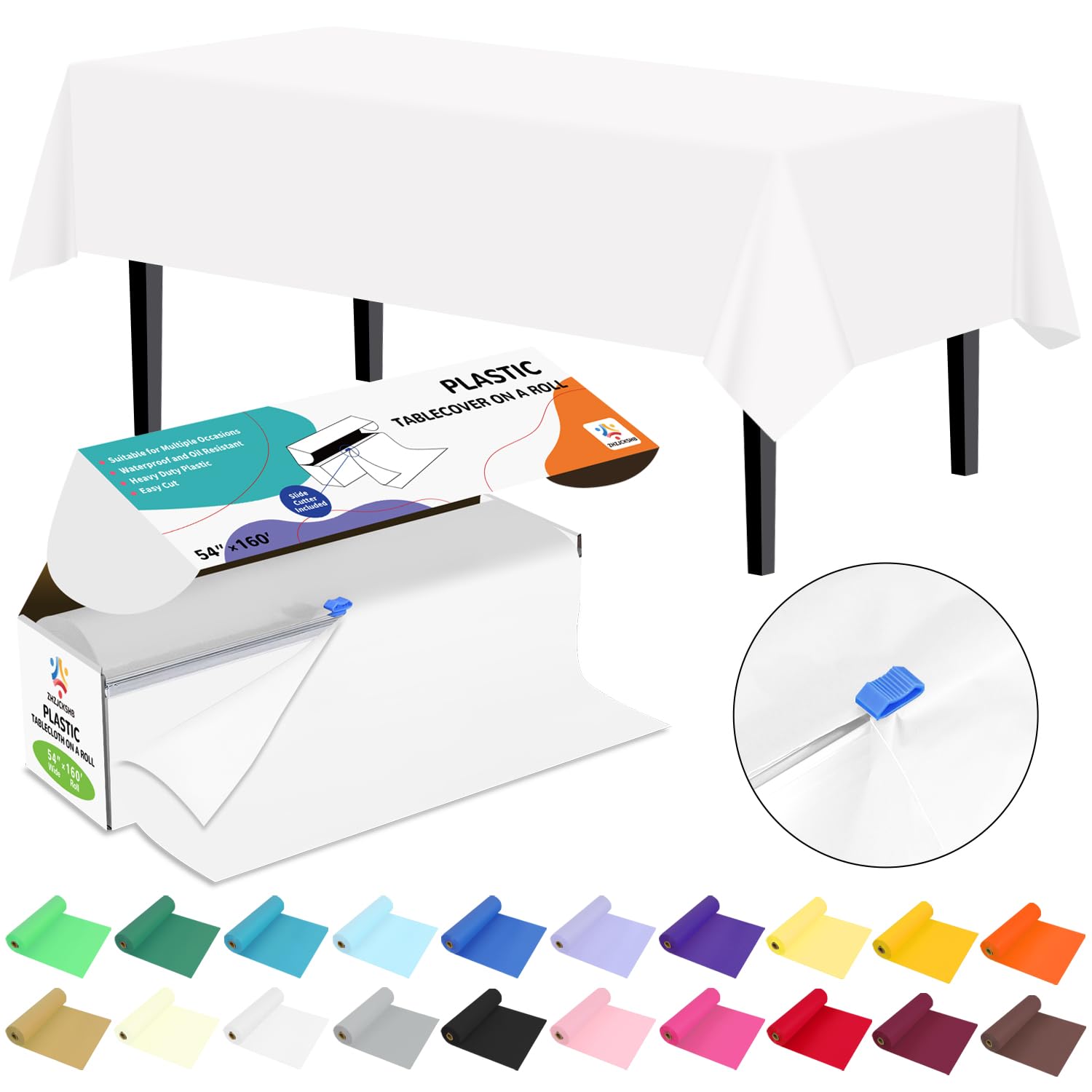 Amazon.com: ZHZJCKSHB 54IN X 160FT Plastic Table Cover Roll with Cutter ...